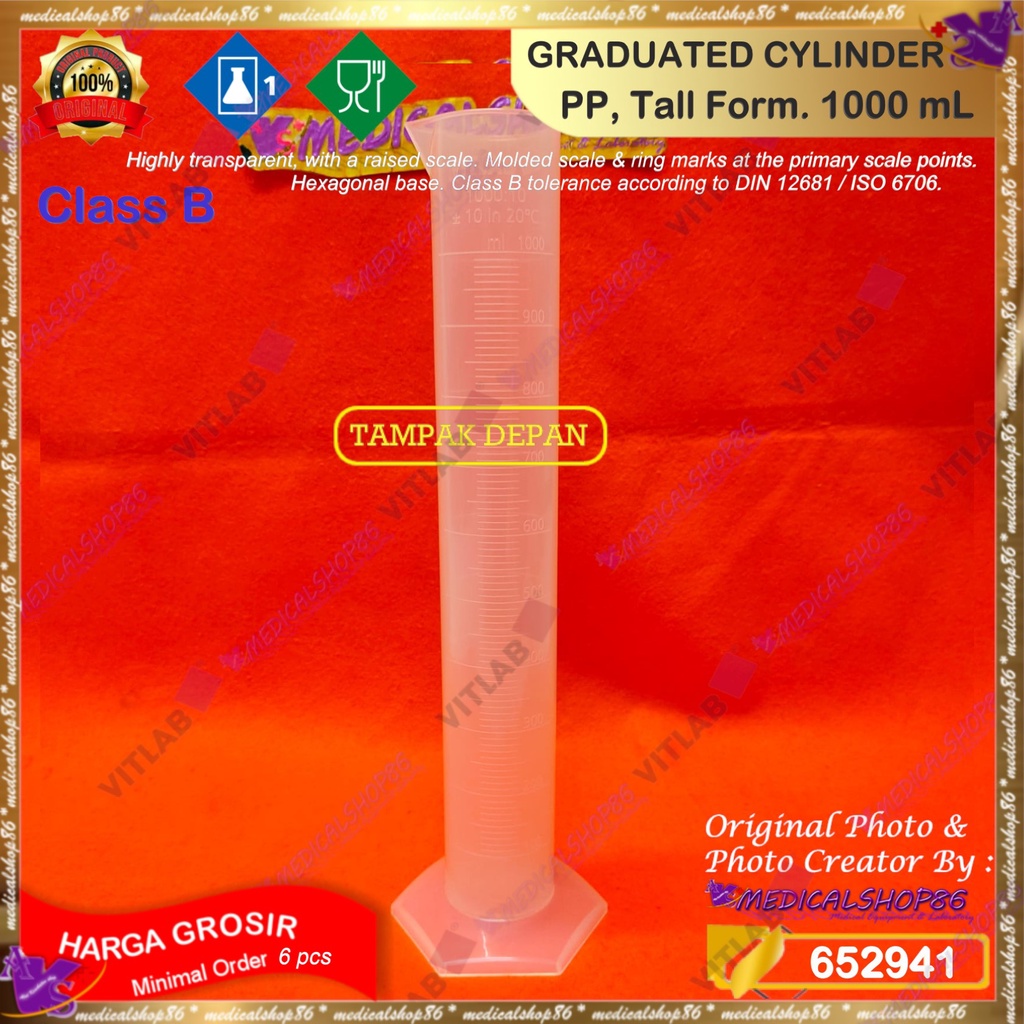 Jual GELAS UKUR PLASTIK 1000ml, PP, Class B. VITLAB | 652941 | Shopee Indonesia