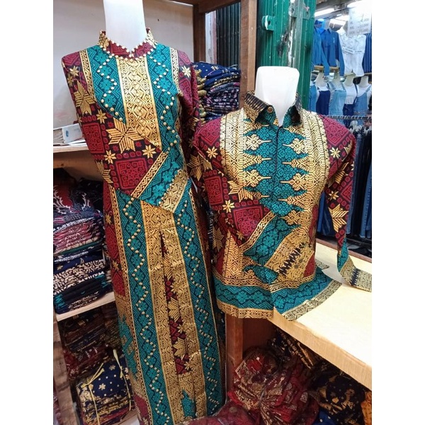 Jual Batik songket Palembang model gamis tosca mewah dan modern ...