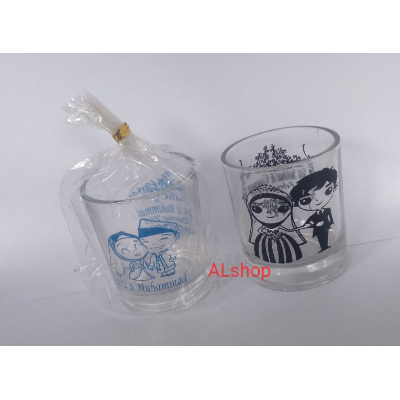 Jual souvenir gelas sloki kemasan pelastik free sablon nama dan kartu ...