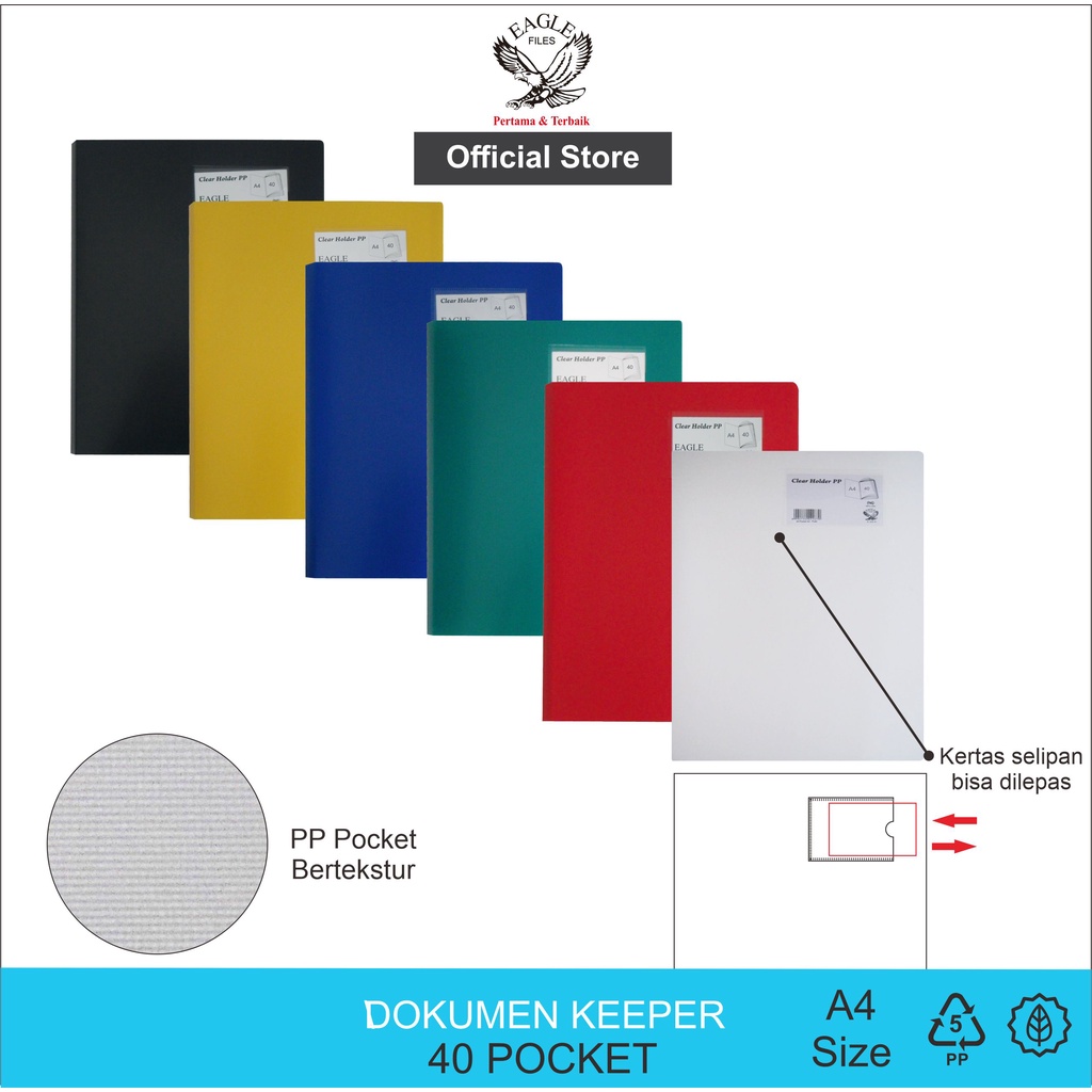 Jual Dokumen Keeper A4 EAGLEFiles 40 Pocket Clear Holder Document ...