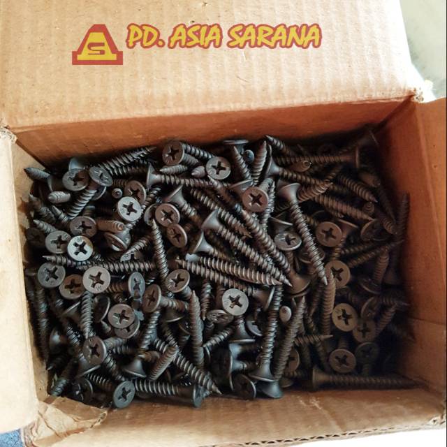 Jual Skrup Hitam Gypsum 6x1 1/4" (100 Pcs) / Drywall Sekrup Gibsun 3 Cm Screw | Shopee Indonesia