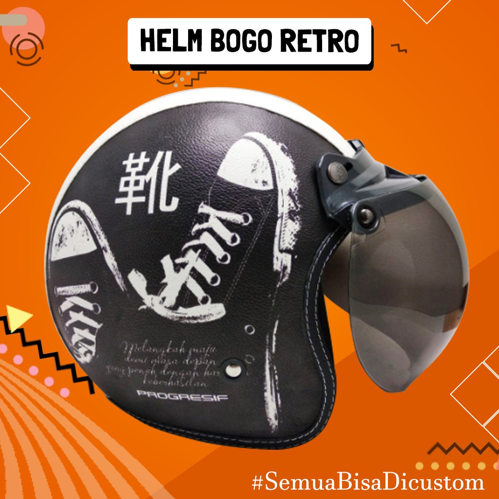 Jual Helm Bogo Retro Kulit Cowok Gambar Sepatu Free Tambah Nama ...