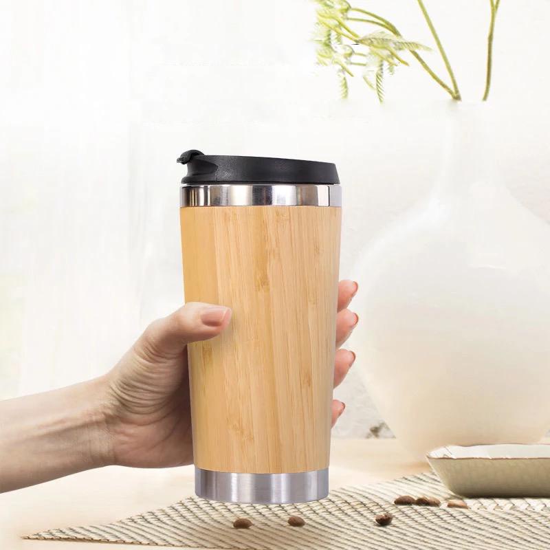 Jual tumbler botol minum bambu 450ml / bamboo coffee cup travel stainless steel / natural mini ...