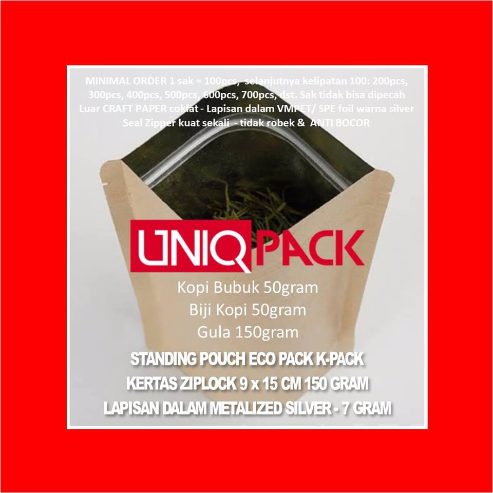 Jual 1 Pak isi 100 Lembar Stand Up Zipper 9x15 Paper Craft Eco Pack ...