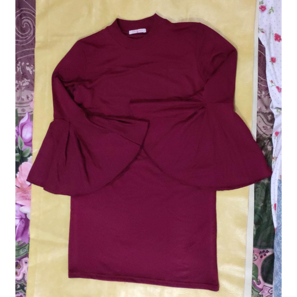 Jual Mini dress lengan panjang warna merah polos by COCOLULU | Shopee ...