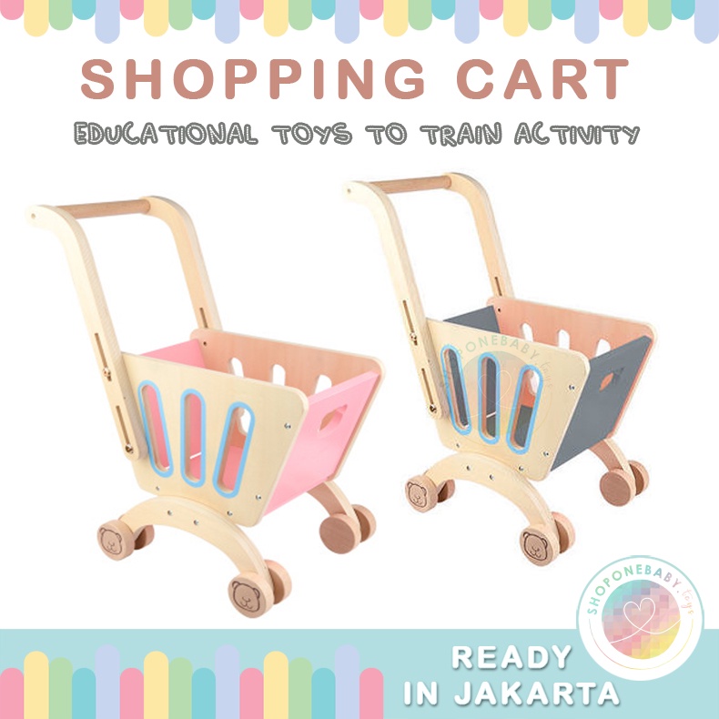 Jual JKT Toywoo Mainan Kayu Troli Belanja Supermarket Wooden Shopping ...