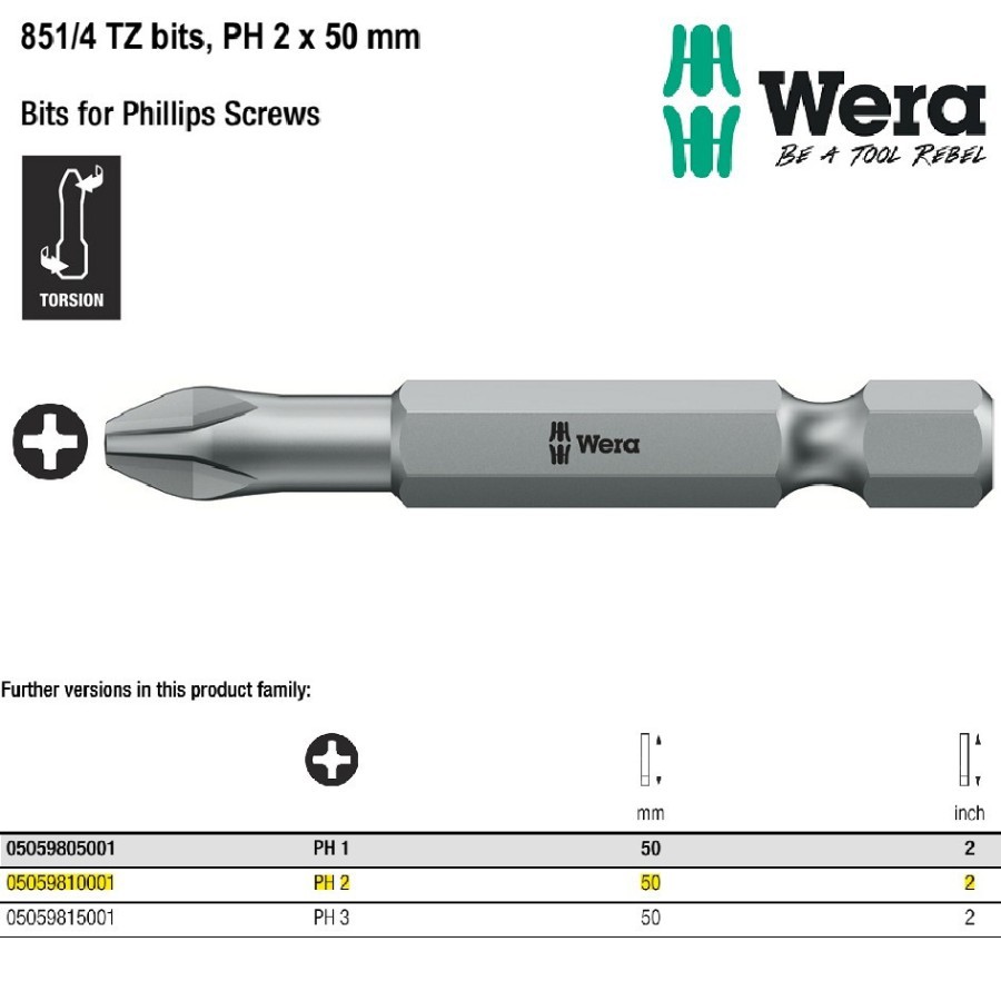 Jual WERA 05059810001 Mata Obeng Plus PH 2 x 50 mm Philips Bits ...