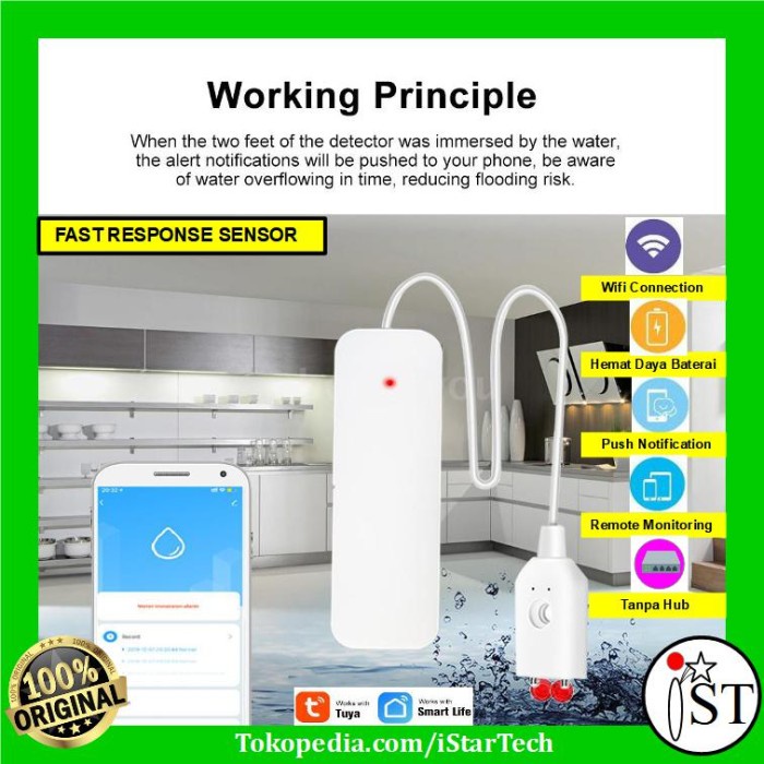 Jual Tuya Sensor Air Wifi Banjir Water Leakage Alarm Flood Auto ...