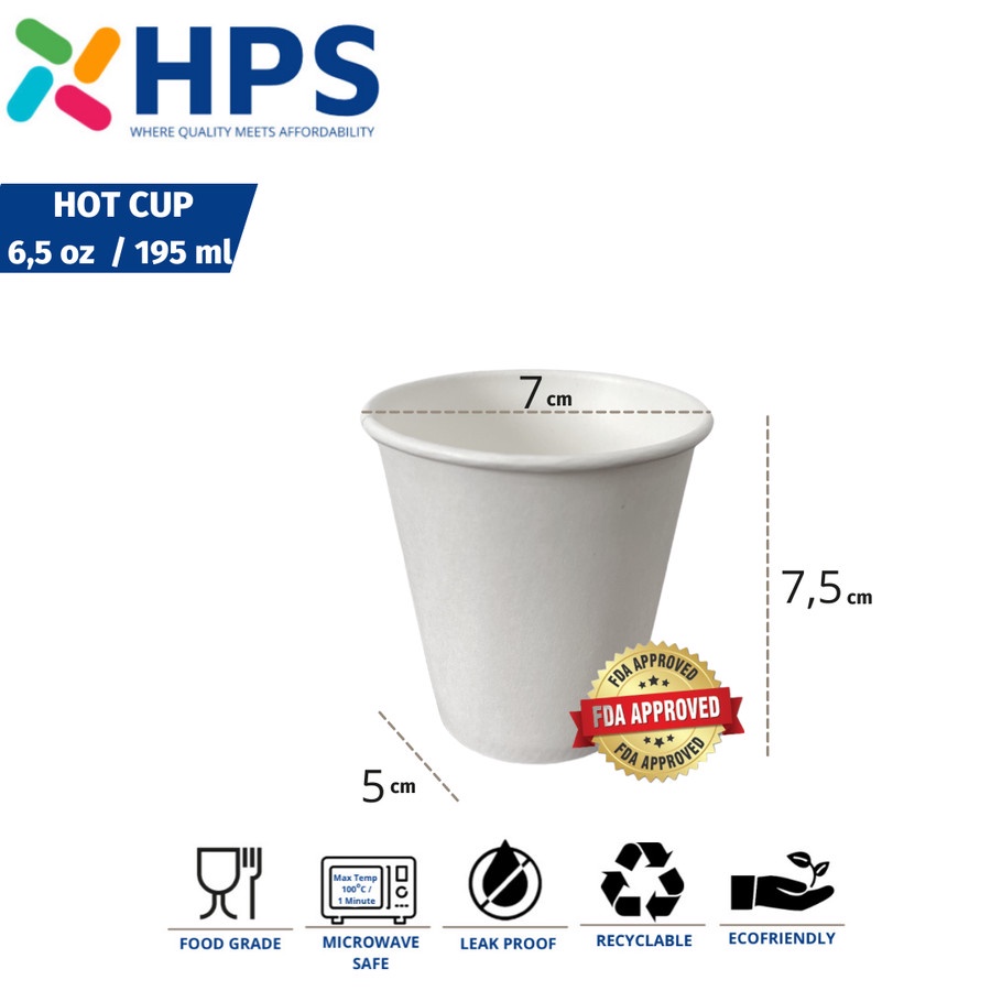 Jual Paper Cup 6,5 oz (195ml) Polos Hot Cup Gelas Kopi Kertas Putih Coffee | Shopee Indonesia