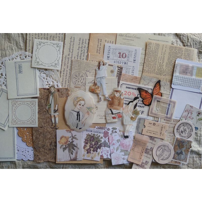 Jual journal kit journaling set paper bundel vintage aesthetic dekorasi ...