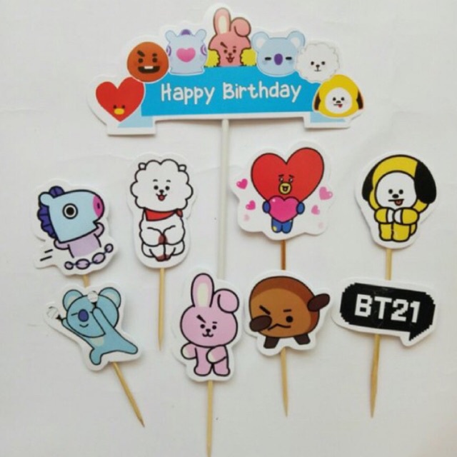 Jual Topper kue ulang tahun karakter BT21 / Topper lucu | Shopee Indonesia