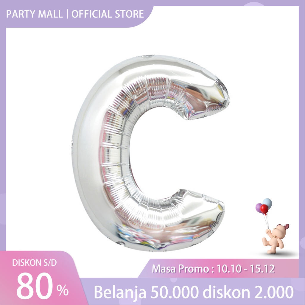 Jual Balon Foil Huruf Silver 16 Inch 40cm Abjad Alphabet A-Z Balon Foil ...