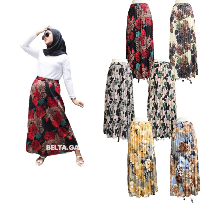 Jual Rok Plisket Motif Bunga Model Lebar Kekinian | Shopee Indonesia