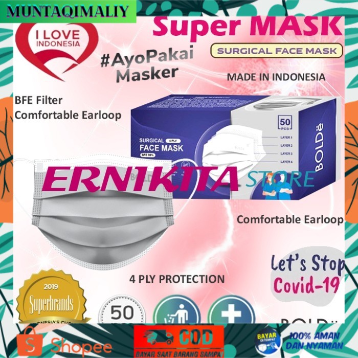 Jual [TERBARU] BOLDe Super Mask Surgical Mask 4 ply / Masker Medis izin ...