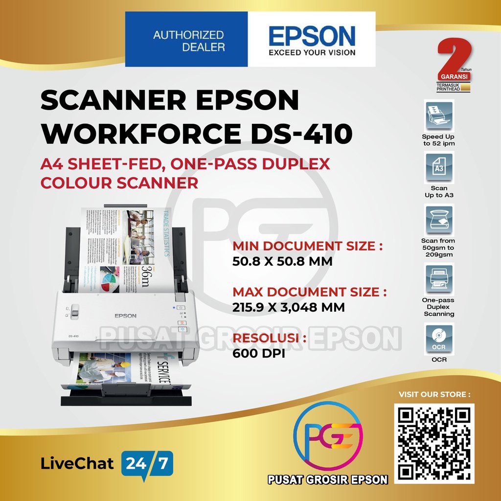 Jual SCANNER EPSON DS-410 DS410 DS 410 SCAN UP TO A3 STITCH BPJS ...