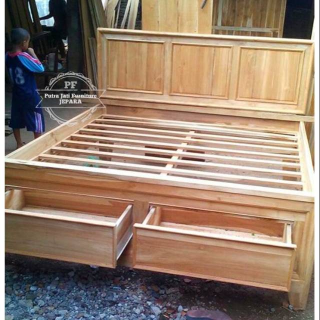 Jual Dipan Tempat Tidur Dewasa Bahan Kayu Jati, Ranjang Minimlis Plus ...