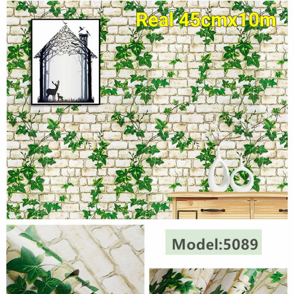 Jual Homewallpaper - Wallpaper Sticker Dinding Motif Daun Rambat Hijau - Ukuran 45cm x 8 m ...