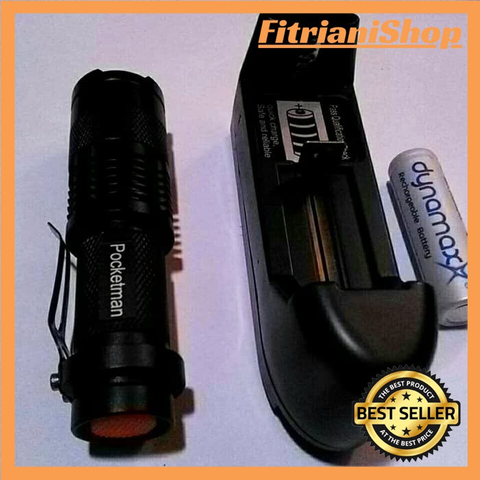 Jual Paket Senter LED Cree Pocketman Flashlight Waterproof + Charger ...