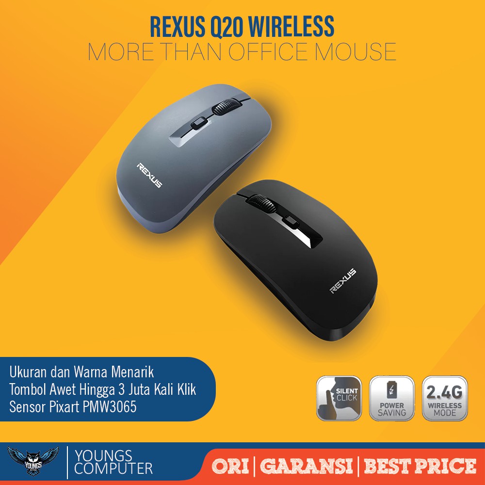 Jual REXUS Q20 MOUSE WIRELESS OFFICE SILENT CLICK USB NANO PIXART ...
