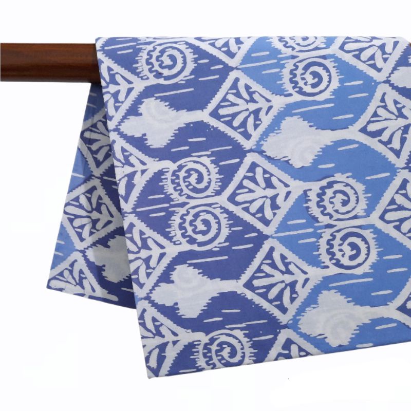 Jual kain batik cap katun 2warna dustyblue motif daun etnik | Shopee ...