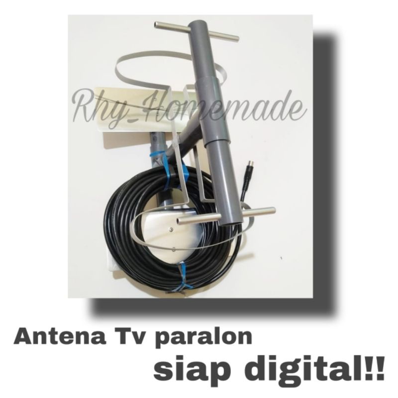 Jual antena TV pvc abu bisa digital outdoor indoor + kabel 10 dan 15mtr ...