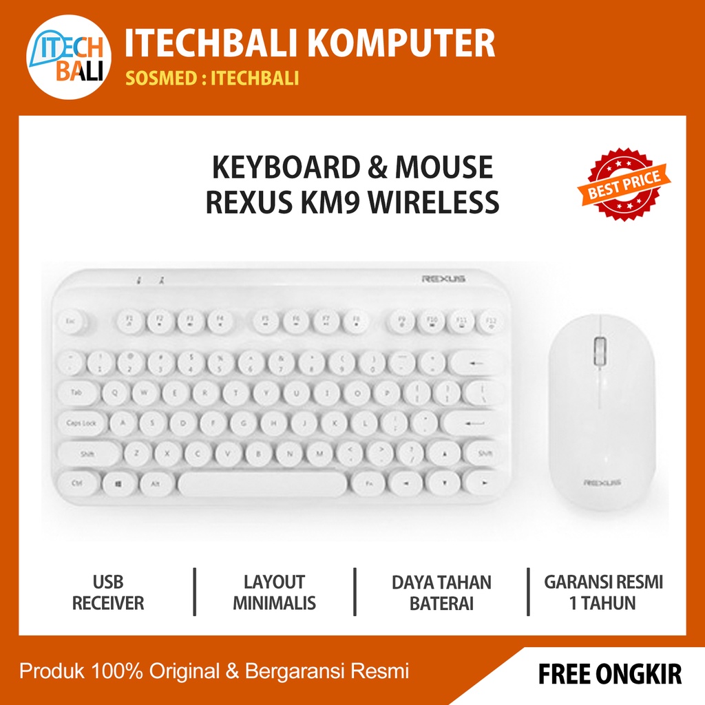 Jual Keyboard & Mouse REXUS KM9 Combo Wireless -White | ITECHBALI ...
