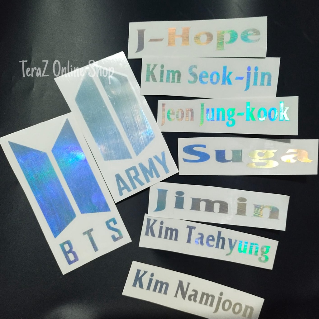 Jual BTS ARMY sticker / stiker cutting hologram logo bts army dan nama ...