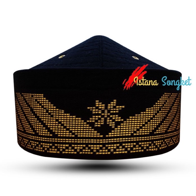 Jual Peci Bulat Warna Dasar Hitam Motif Emas Tenun Songket Dengan ...