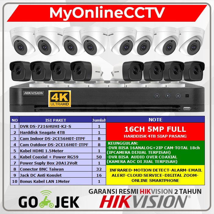 Jual PAKET CCTV HIKVISION 16 CHANNEL 5MP 4K FULL LENGKAP 16 KAMERA | Shopee Indonesia
