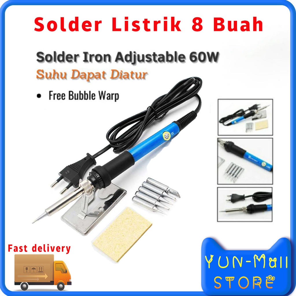 Jual [COD] YUN Mall Solder Listrik Iron Adjustable Temperature 60W + Kepala Tip Solder | Shopee ...