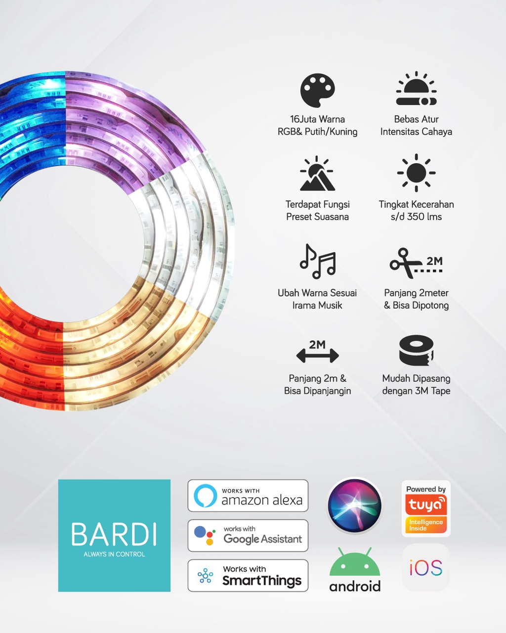 Jual BARDI Lampu LED Strip RGBWW Wifi 2 Meter | Shopee Indonesia