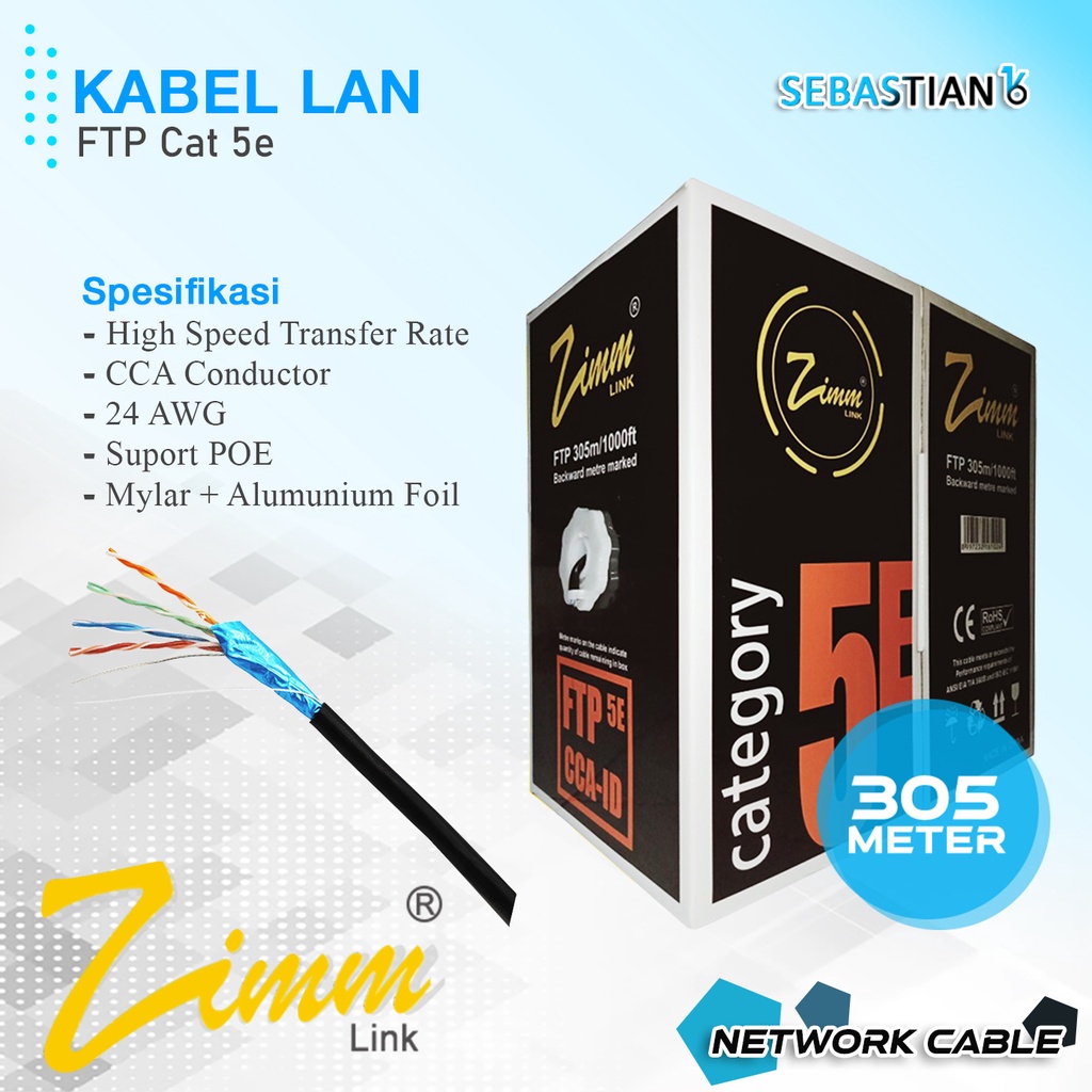 Jual [𝗛𝗶𝗴𝗵 𝗤𝘂𝗮𝗹𝗶𝘁𝘆] Kabel LAN STP FTP Outdoor Cat5e Cat 5e CCA 305 ...