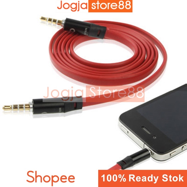 Jual Kabel AUX 3.5mm HiFi Noodle Design 1m | Desain gaya mie - Red | Shopee Indonesia