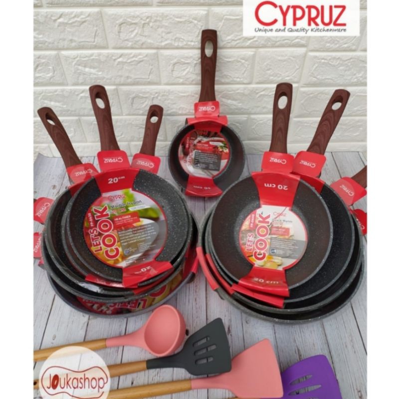 Jual CYPRUZ Fry Pan Fry Wok Sauce Pan Marble Coating Anti Lengket Keramik Gagang Kayu ...