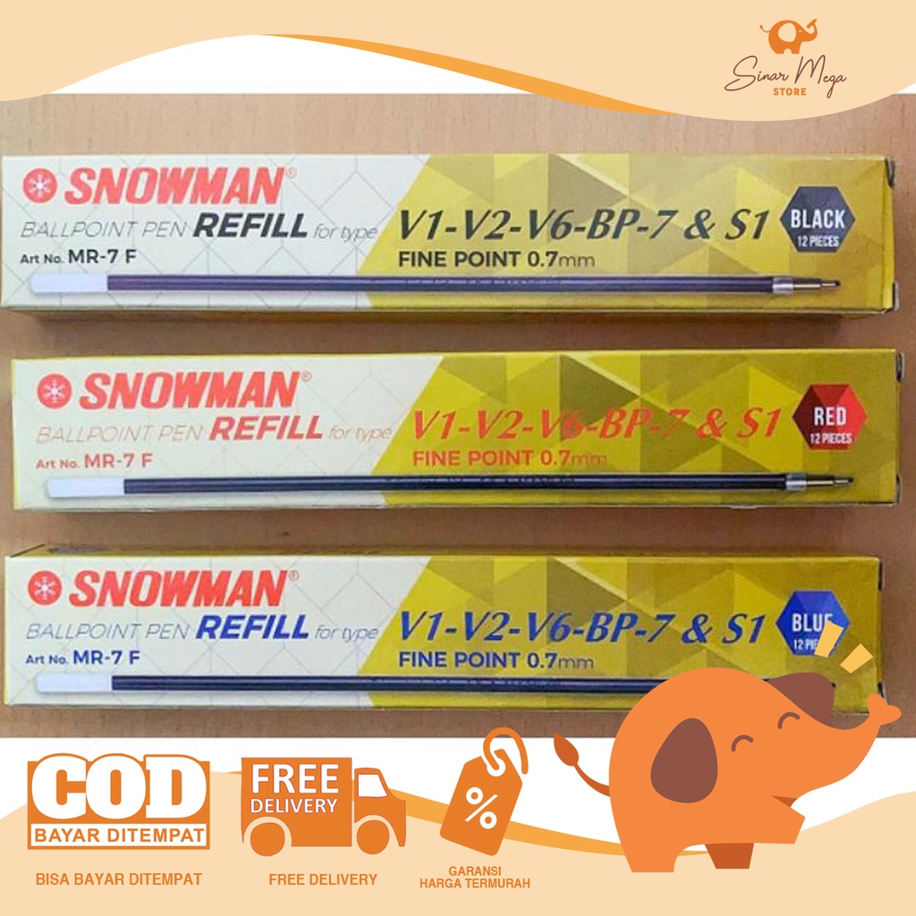Jual DI JUAL LUSINAN Snowman Refill Pulpen MR-7 Fine 0.7mm Hitam Biru ...