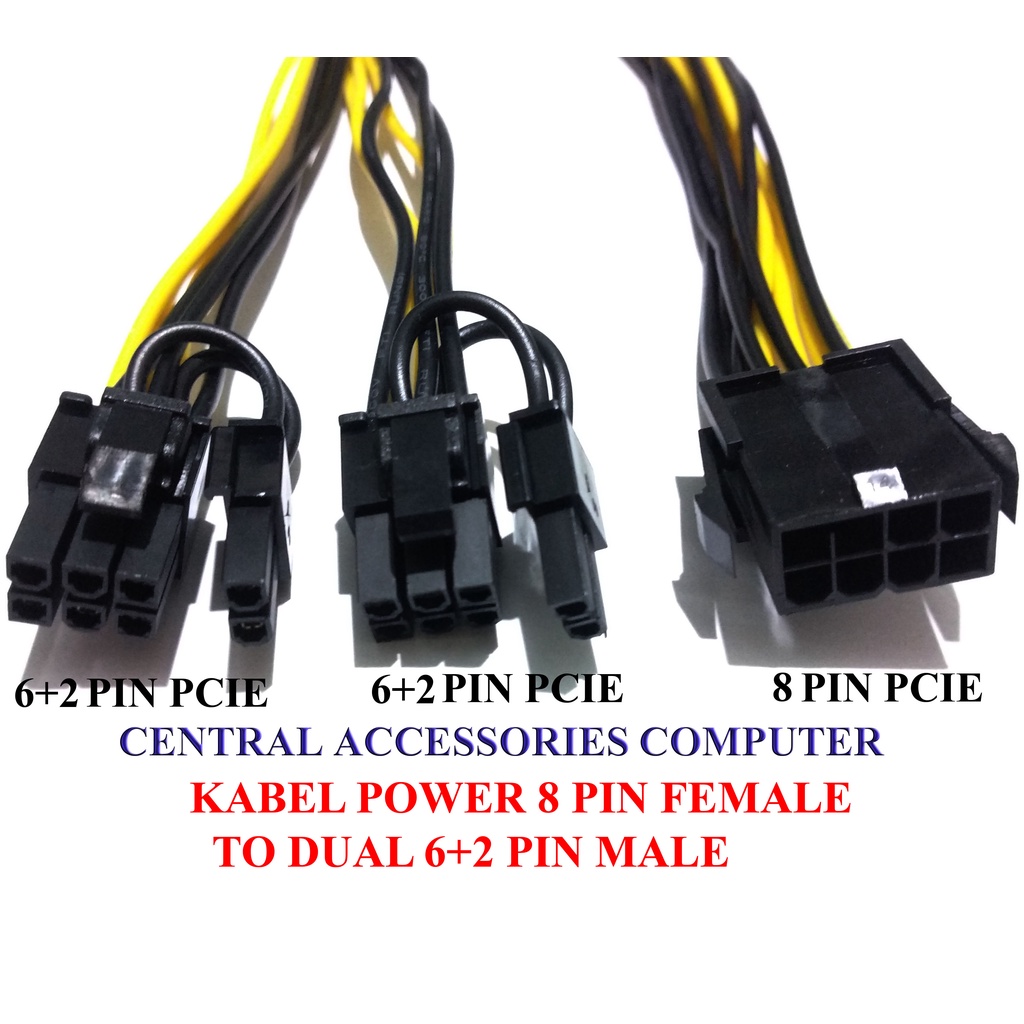Jual Kabel Splitter power PCIE 8 pin female to dual 6 plus 2 pin male ...