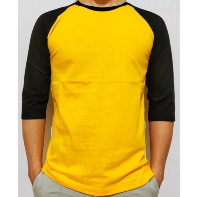 Jual kaos reglan polos tangan 3/4 kuning hitam | Shopee Indonesia