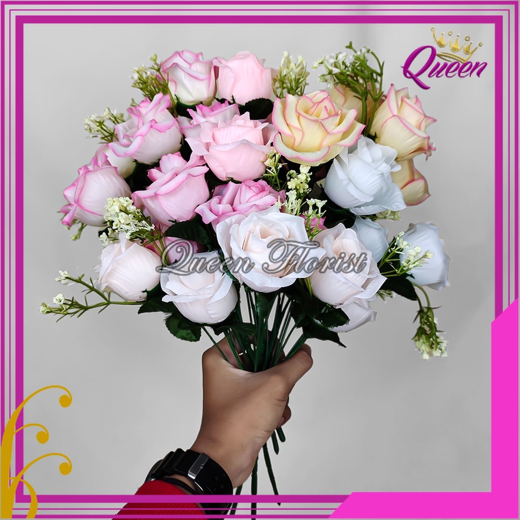 Jual Bunga Rose Tropis Cabang 5 Artificial Premium - Mawar Kuncup Kain ...