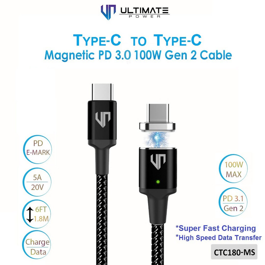 Jual Ultimate Power Type C to Type C Magnetic PD Cable 100W Gen 2 1.8M ...