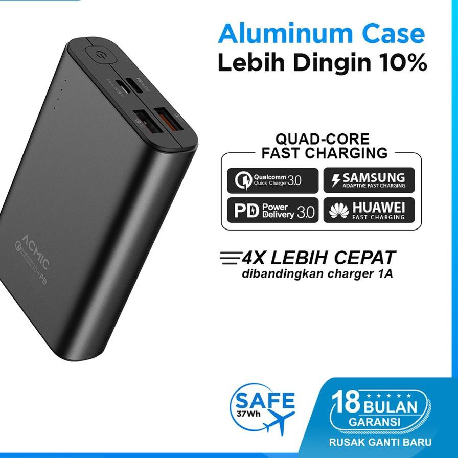 Jual Flash Sale!! KODE-713 ACMIC Q10PRO 10000mAh PowerBank Quick Charge 3.0 + PD Power Delivery ...