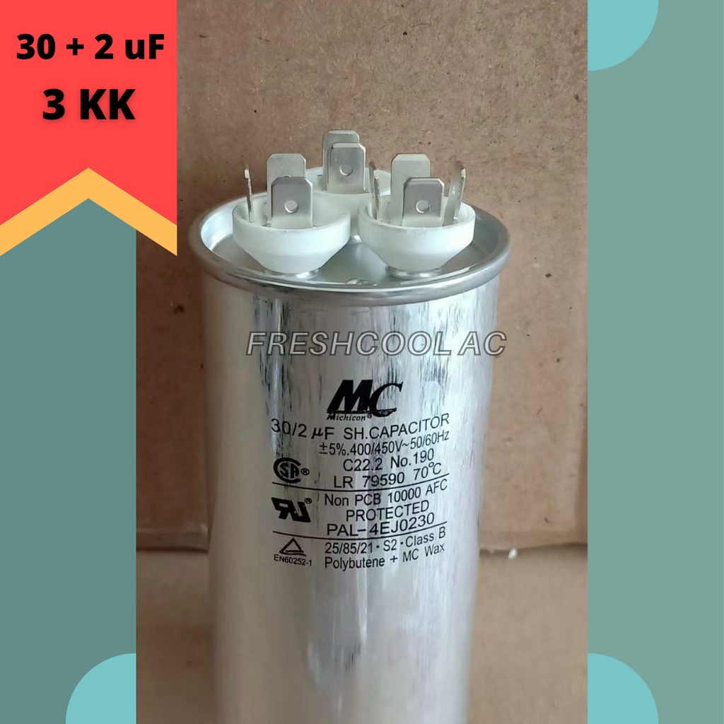 Jual KAPASITOR AC / CAPACITOR AC LG 3 KAKI 30/2 uF (MERK MC) 30/2 MIKRO | Shopee Indonesia