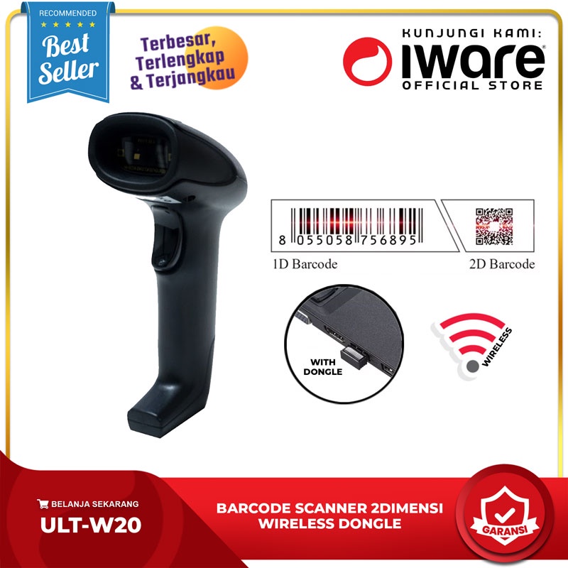 Jual Barcode Scanner Wireless 2D Iware Ultron ULT-W20 QR-CODE PDF 417 With Dongle | Shopee Indonesia