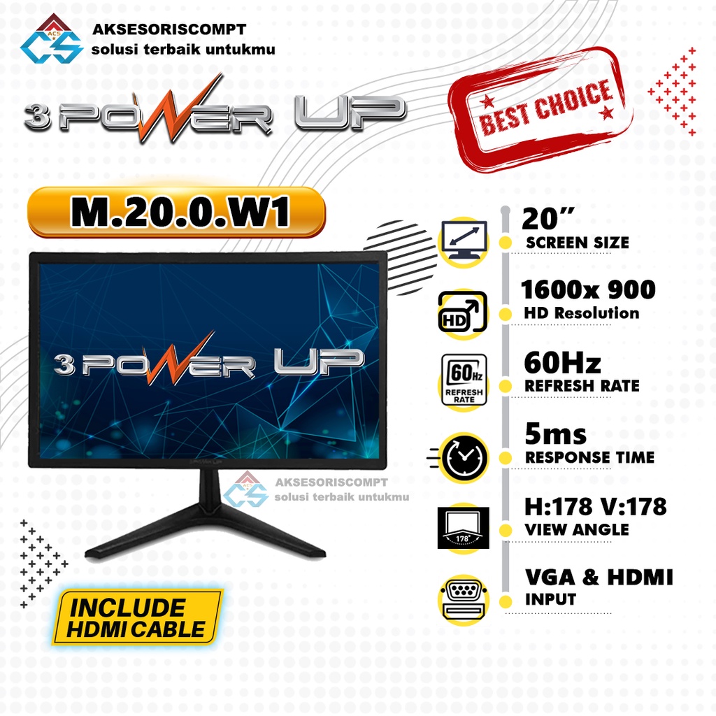Jual Monitor Office Power Up 20 inch 60Hz HDMI - Monitor LED 20" HDMI ...