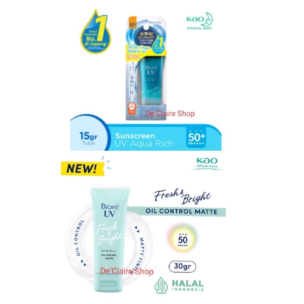 Jual Biore UV Aqua Rich Watery Essence /Instant Cover & Oil Control Matte SPF50 15 gr / 30g ...