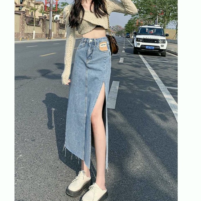 Jual Rok jeans 7 8 wanita Rok korean style Rok jeans panjang Rok jeans ...