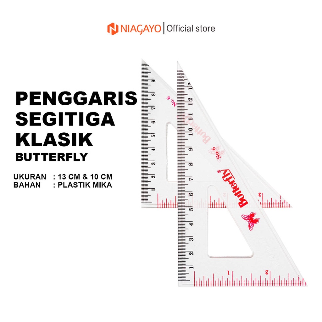 Jual Penggaris Segitiga Butterfly No 6 Klasik Transparan Model Siku dan ...