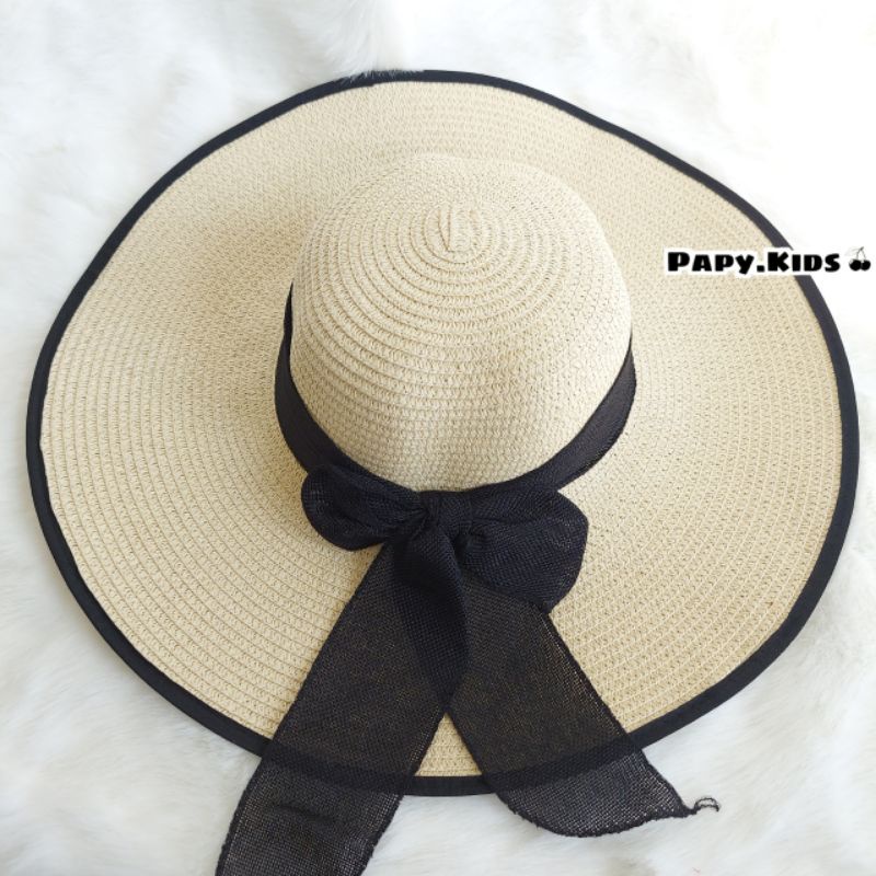 Jual Topi pantai lebar list hitam PL3/ topi pantai lebar dewasa / Summer Hat | Shopee Indonesia