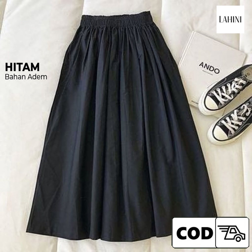 Jual Rok Hitam Panjang Long Basic Skirt Korean Style Vintage Kekinian ...
