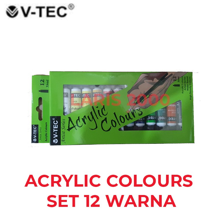 Jual Cat Akrilik 12 Warna Vtec / Cat Acrylic Colour Paint Set V-tec ...