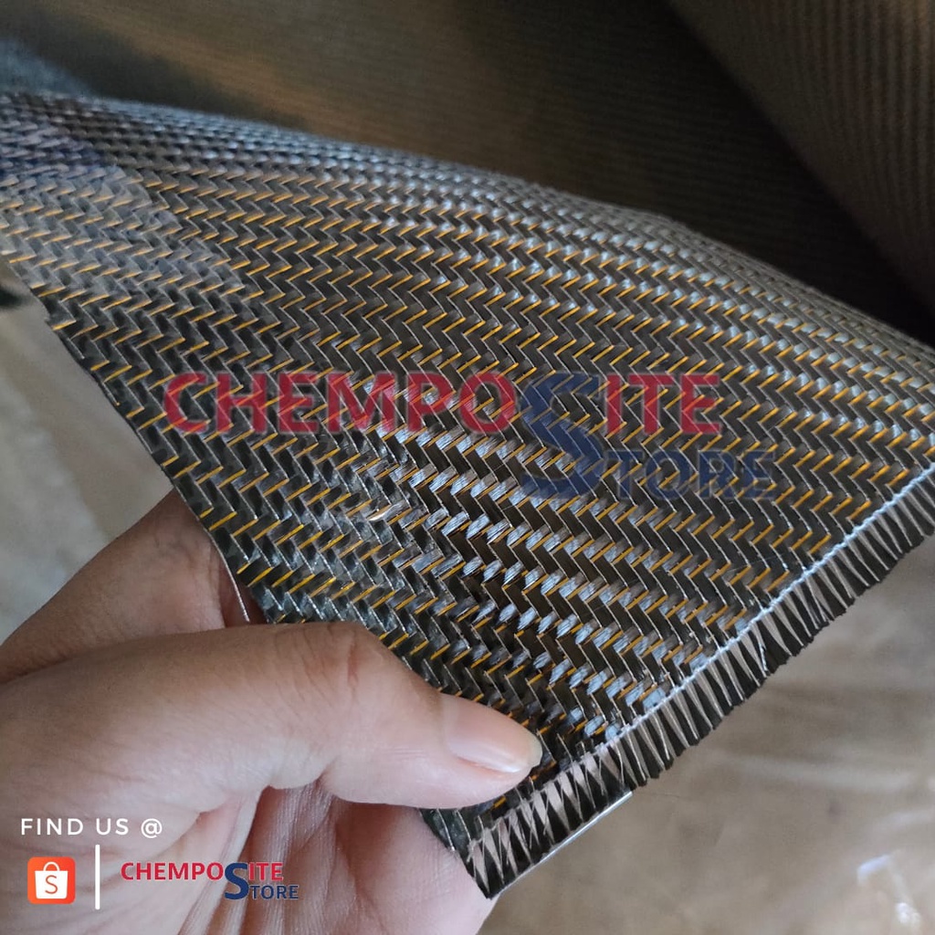 Jual serat carbon fiber GOLD reflective metalic TWILL 200Gsm L 1m ...